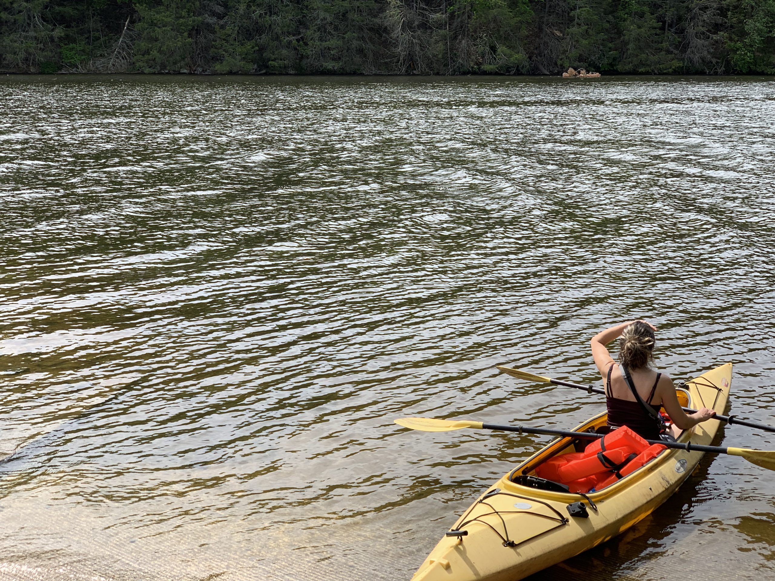 Testing Wilderness Systems Kayak at Rio Reservoir - Hiking & Biking Trails